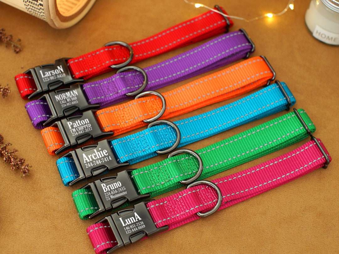 Reflective Personalized Dog Collar - Customized Engraved Dog Collar ...