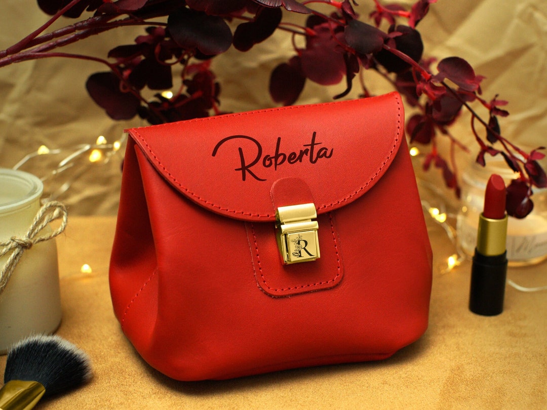 Personalized Leather Cosmetic Bag: Monogrammed Makeup Travel Dopp Kit ...