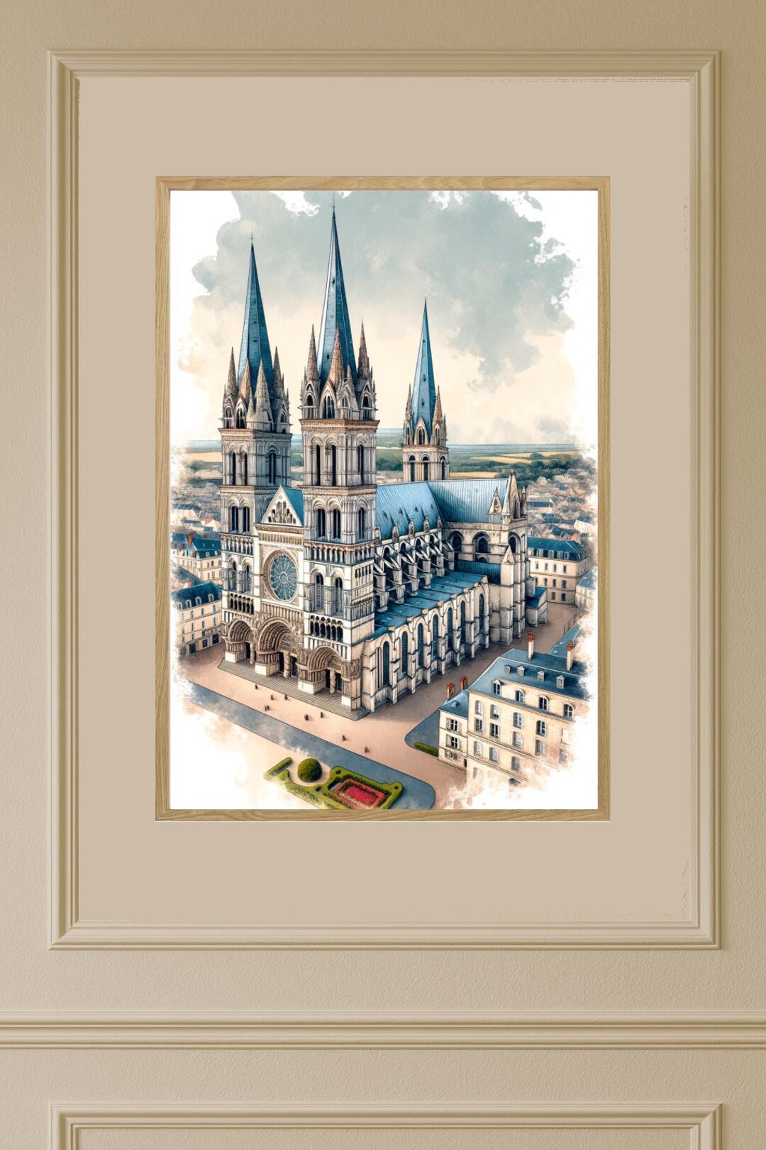 Chartres Cathedral Watercolor Poster Print - Travel Wall Art - Unique ...
