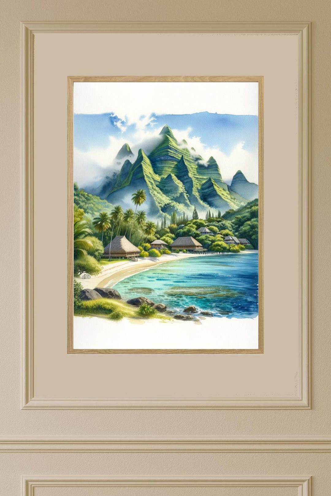 Moorea Island Watercolor Poster Print - French Polynesia Travel Wall ...