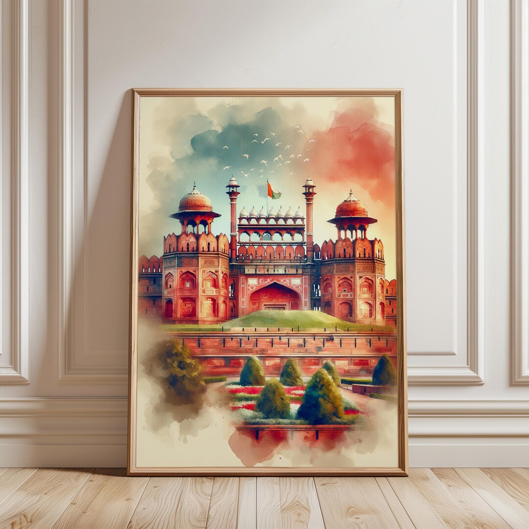 Red Fort Watercolor Poster Print - Delhi India Wall Art - Perfect ...