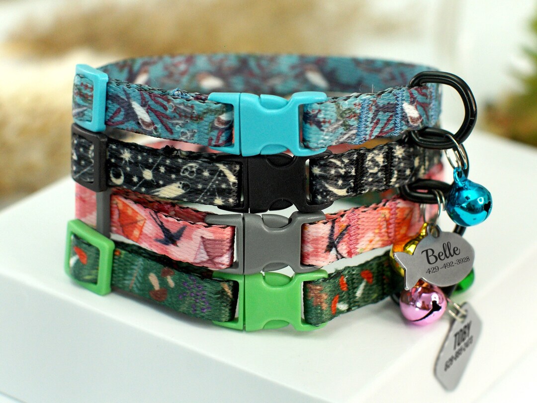 Custom Cat Collar With ID Tag & Bell, Animal Print Cat Collars ...