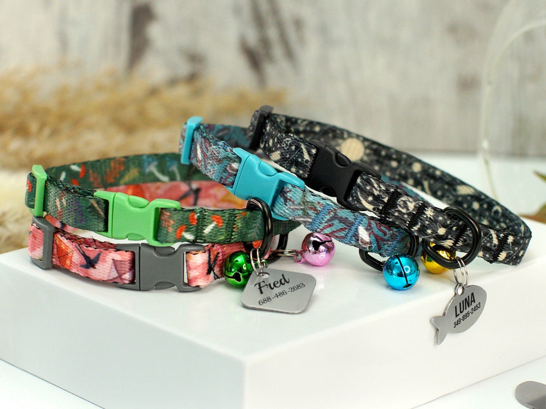Personalized Cat Collar With 4 Patterns - Space Shark Mushrooms Birds ...