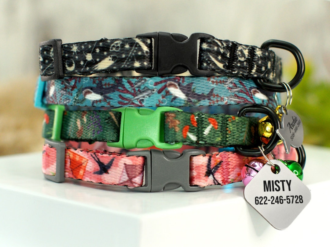 Cute Cat Collar With Bell and ID Name Tag, Custom Soft Cat Collar ...