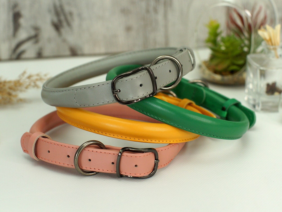 Rolled Leather Dog Collar With Name, Personalized Collar for Small ...