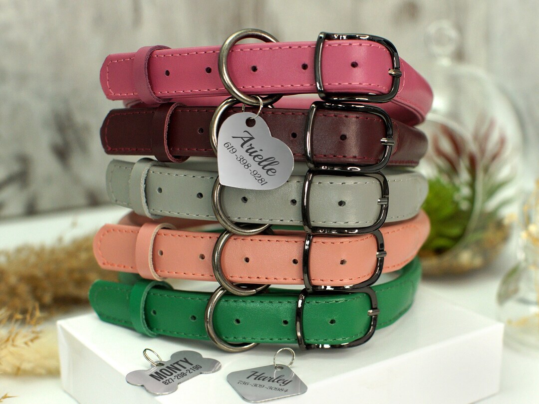 Personalized Leather Dog Collar, Rolled Leather Dog Collar, Round Pet ...