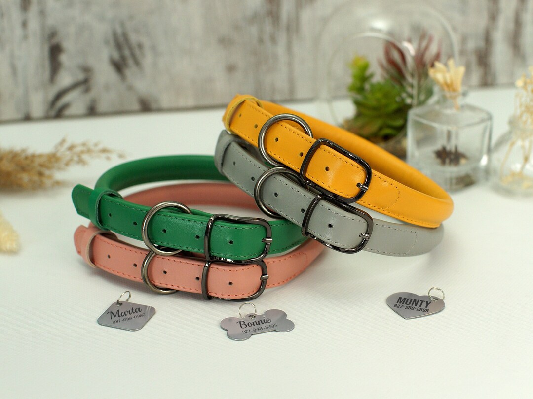 Engraved Rolled Dog Collar, Personalized Leather Pet Collar, Rope ...