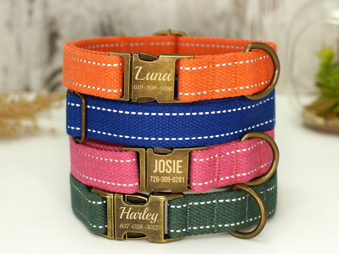 Reflective Cotton Dog Collars - 7 Different Colors, Custom Dog Collar ...