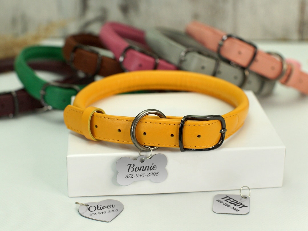 Personalized Rolled Leather Collar, Adjustable Rope Male Dog Collar ...