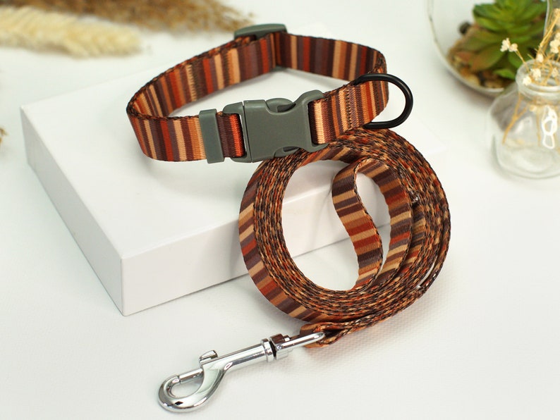 Custom Dog Leash With Leather Name Tag, Striped Pattern Pet Leash ...