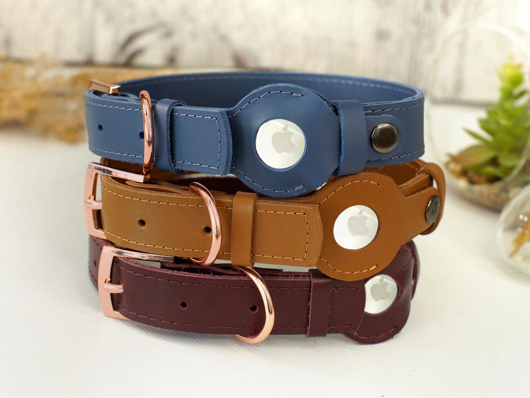 Genuine Leather AirTag Dog Collar, Personalized Dog Collar With AirTag ...