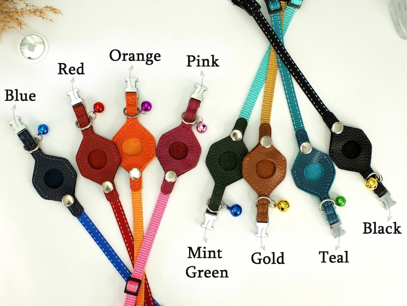 Custom Leather Cat Collars With AirTag Holder, Glow in Dark Cat Collar ...