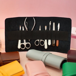 Personalized Manicure Set Case, Small Tools Leather Organizer, Engraved ...