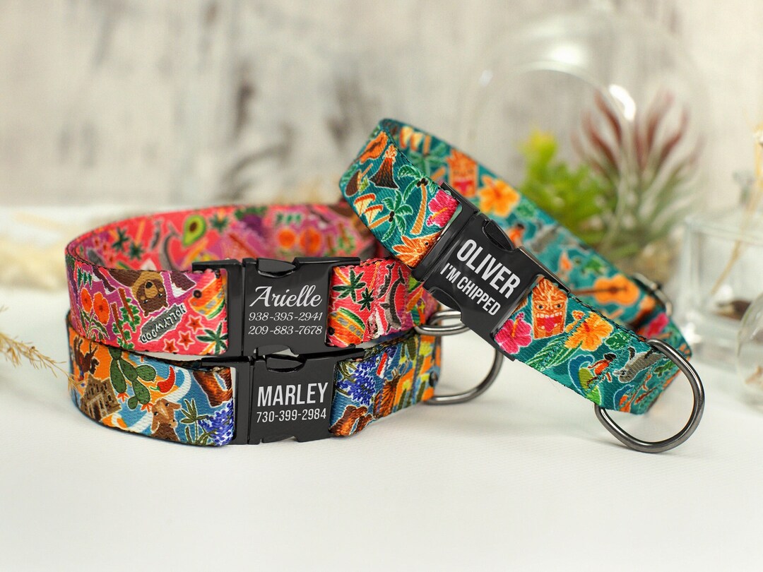 Engraved Dog Collar With Black Metal Buckle, Personalized Dog Collars ...