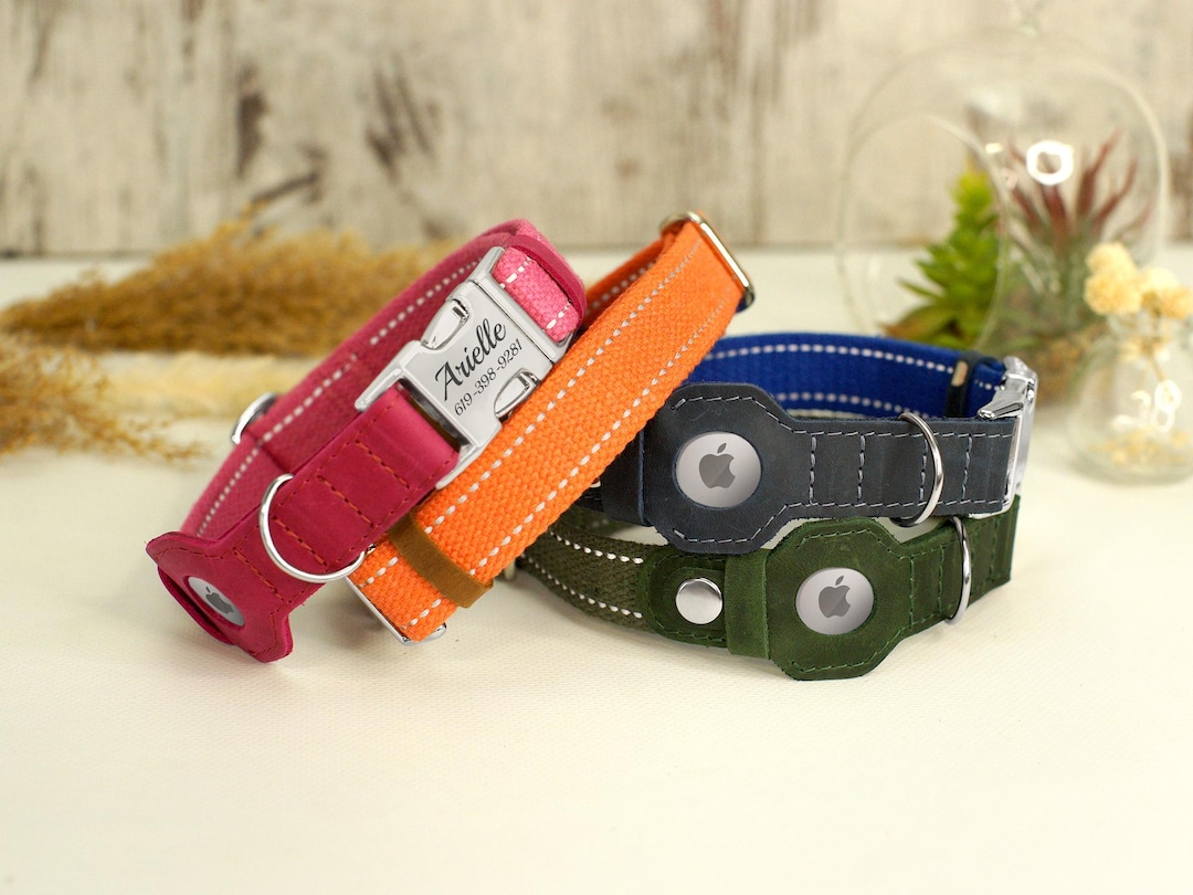 Reflective AirTag Dog Collar, Soft Cotton Dog Collar With AirTag Holder ...