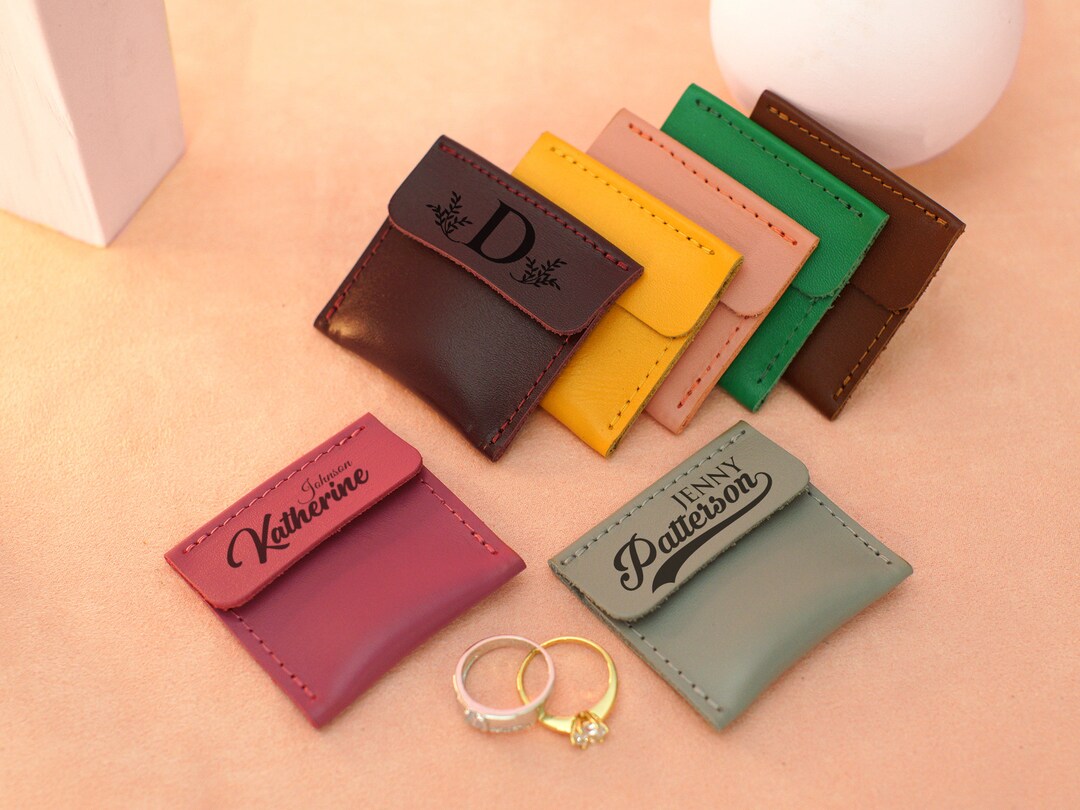 Personalized Leather Ring Case, Slim Engagement Pouch, Travel Ring ...