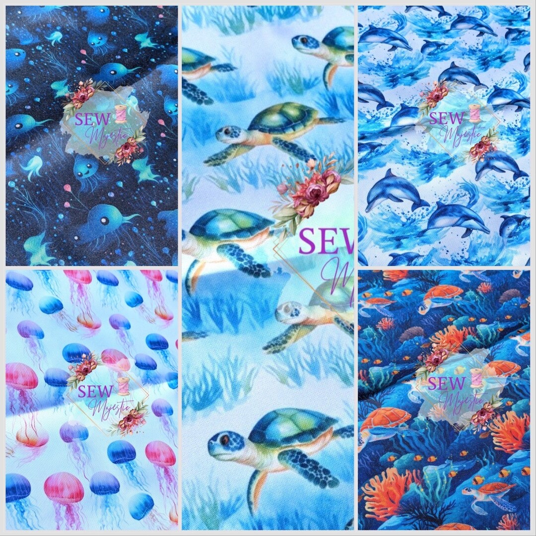 Sea Life Water Resistant Canvas, Turtle Waterproof Fabric, Dolphin ...