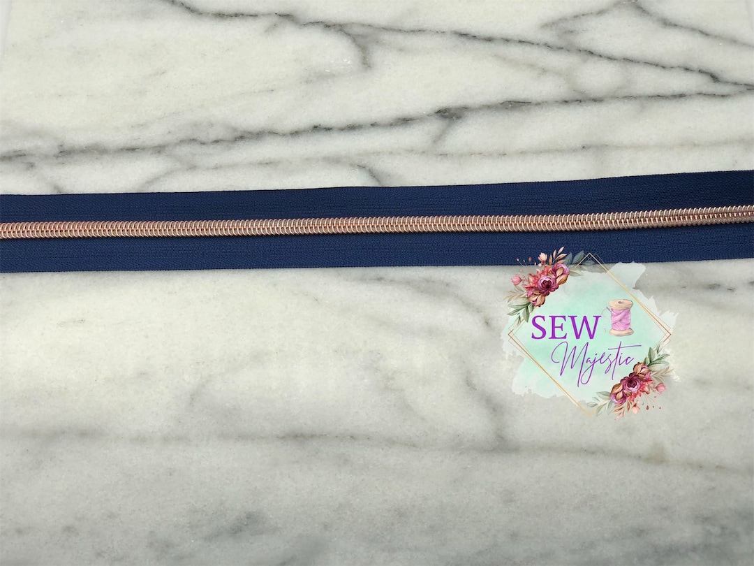Navy Blue and Rose Gold Zipper Tape, Size #5, Nylon Zipper Tape, for ...