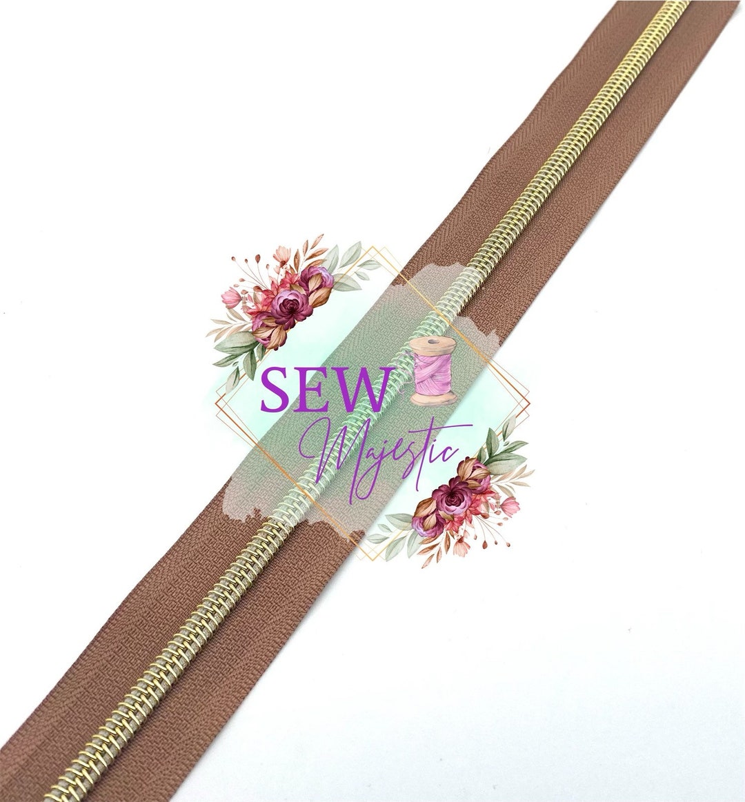 Brown Nylon Size #5 Zipper Teeth With Light Gold Teeth, Sew Majestic ...