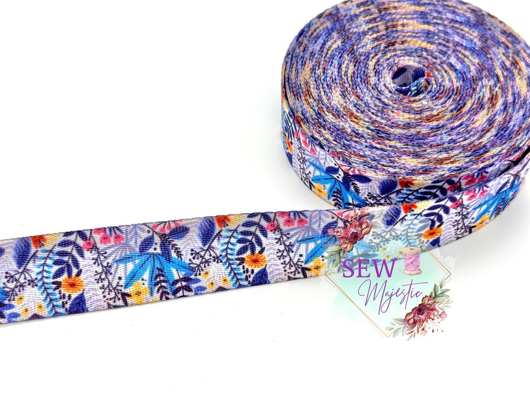 1" Blue Floral 3 Yards, Seatbelt Webbing, for Bagmaking, for Straps ...
