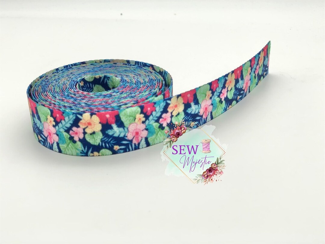 1" or 1.5" Tropical Floral Webbing by the Yard, for Bagmaking, for ...