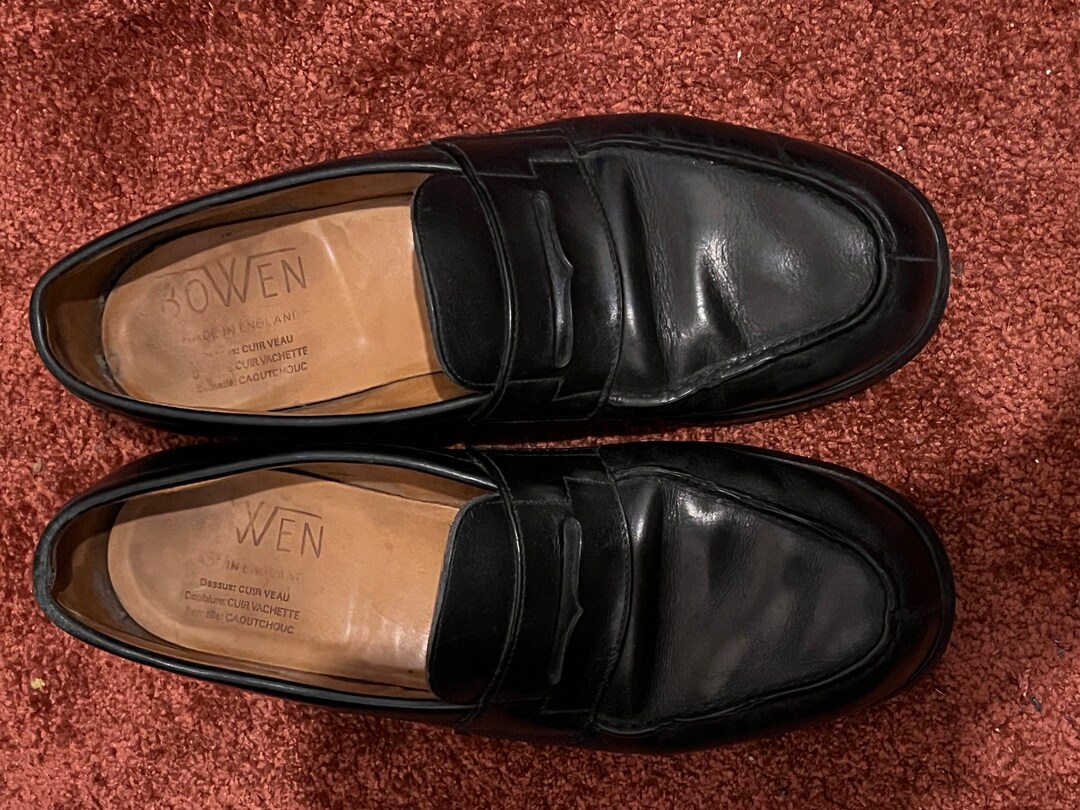 Bowen Mens Penny Loafer Dress Shoes Black Leather Cap Toe 8 Made in ...