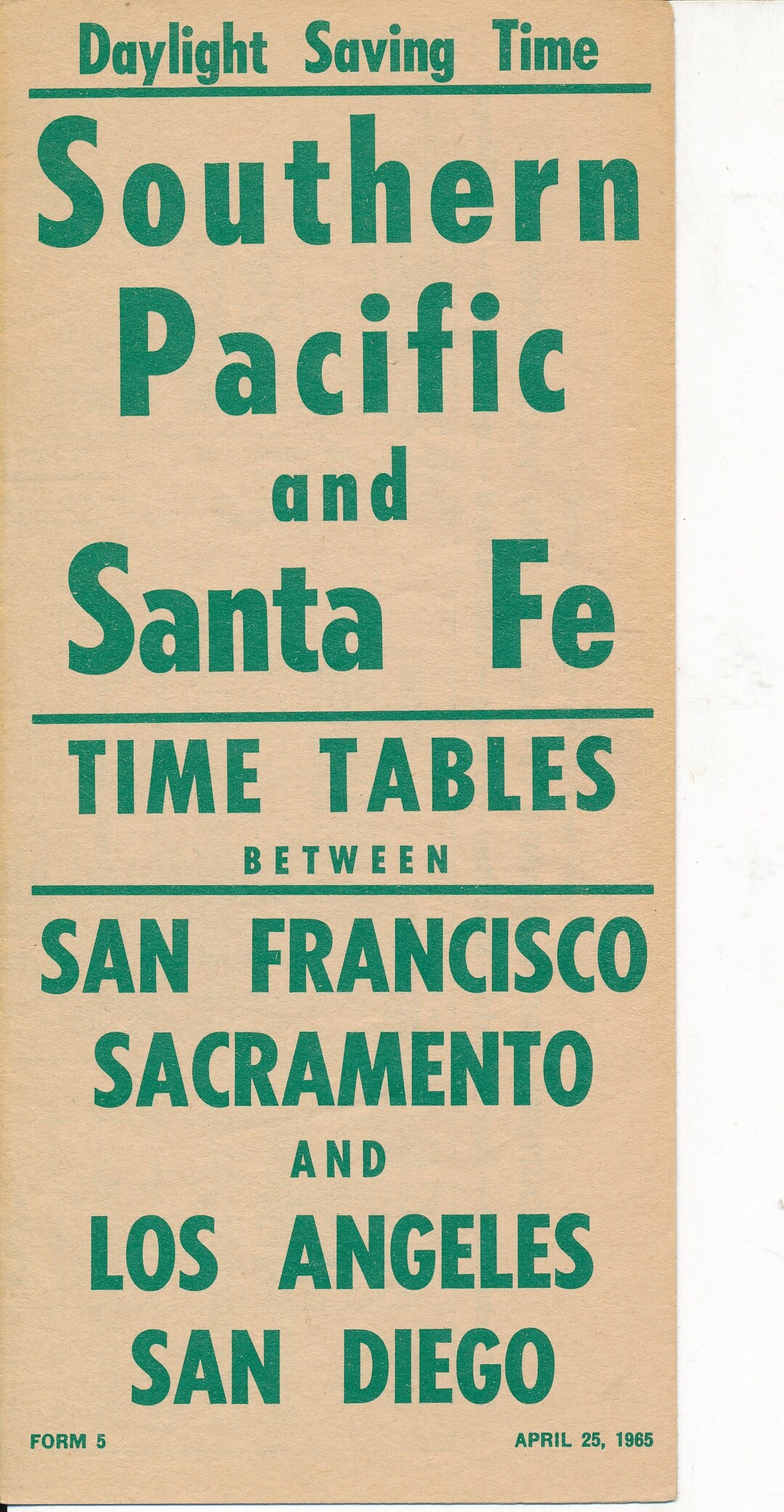 Southern Pacific/santa Fe Railroad Joint Time Tables Between San ...