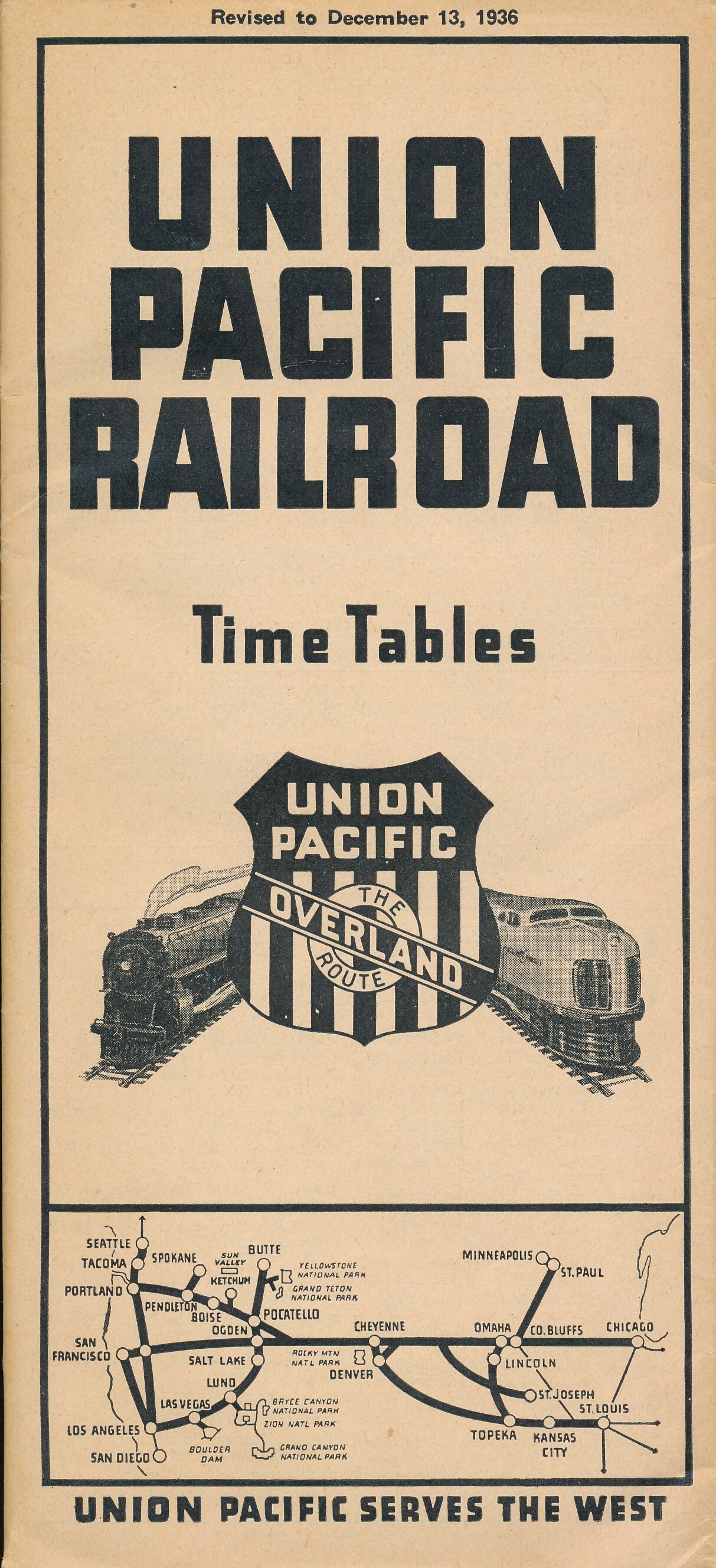 Union Pacific Railroad Public Timetable December 13, 1936 - Etsy