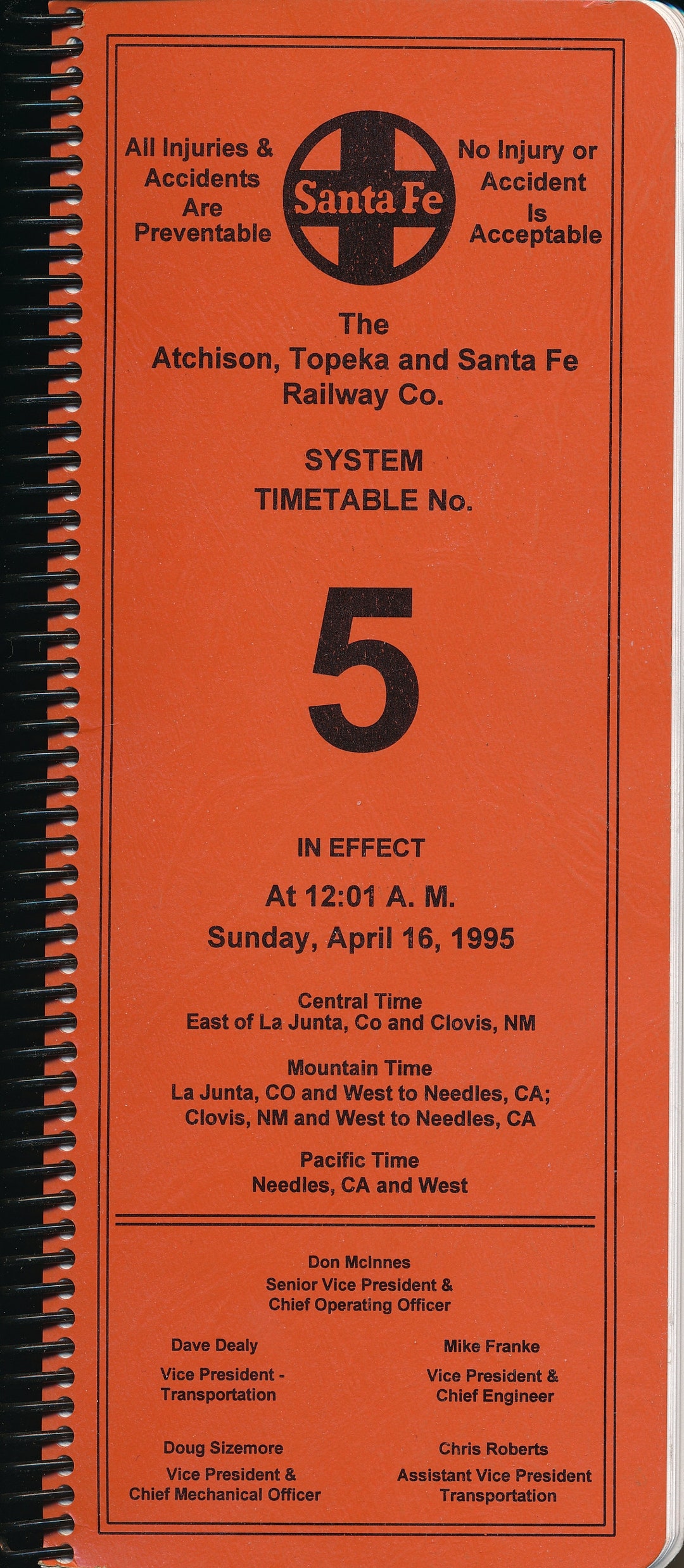 Santa Fe Railway Employee Timetable No. 5 April 16, 1995 System - Etsy