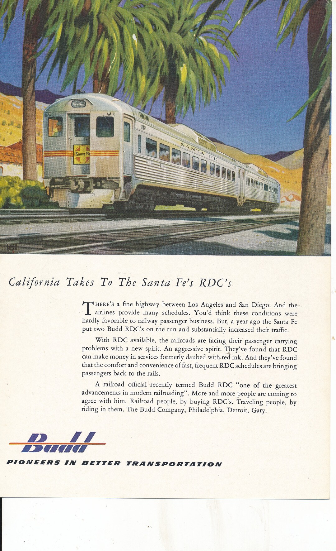 Budd Railcar Company RDC Budd Cars 3 Print Ad's 1950's Promoting New ...