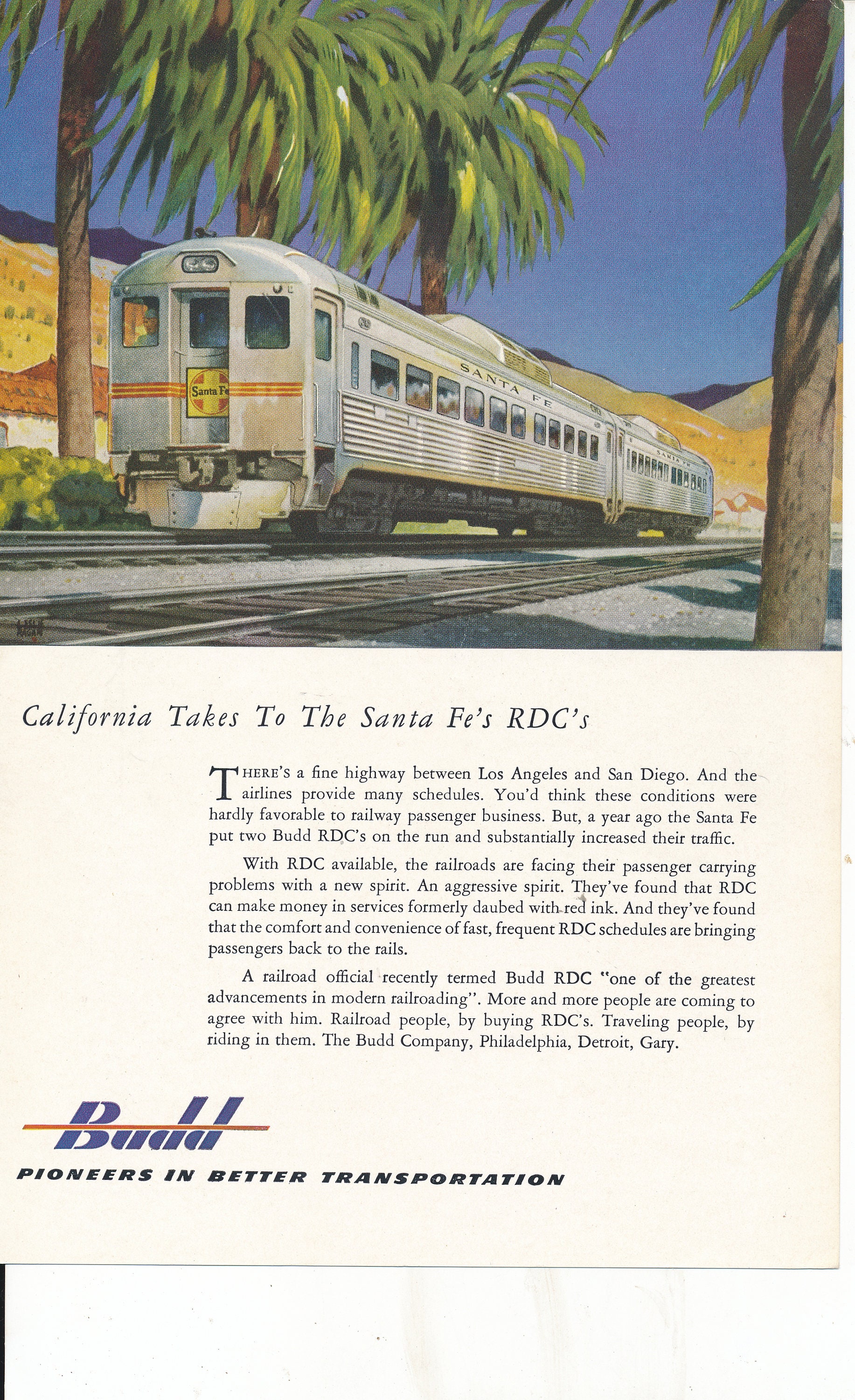 Budd Railcar Company RDC Budd Cars 3 Print Ad's 1950's Promoting New ...