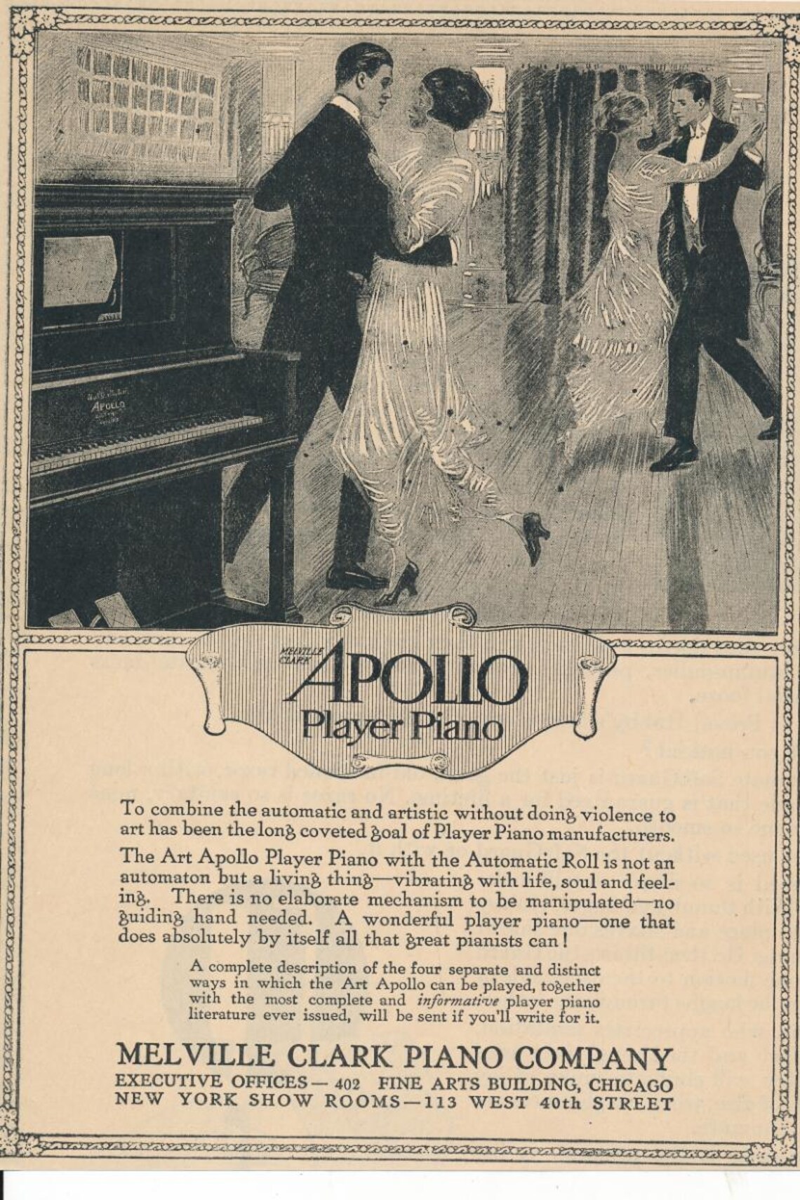 Melville Clark Apollo Player Piano Company Magazine Print Ad's Lot of 2 ...