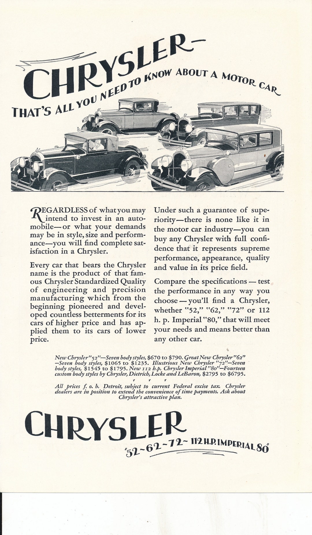5 Vintage Magazine Ads for Chrysler in the 1920's and 1930's - Etsy