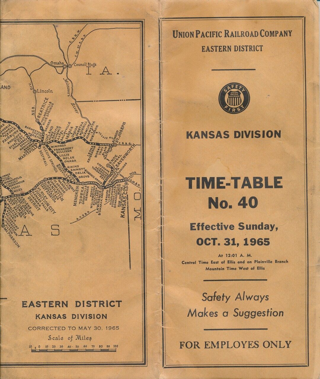 Union Pacific Railroad Kansas Division Employee Timetable 40 October 31 ...