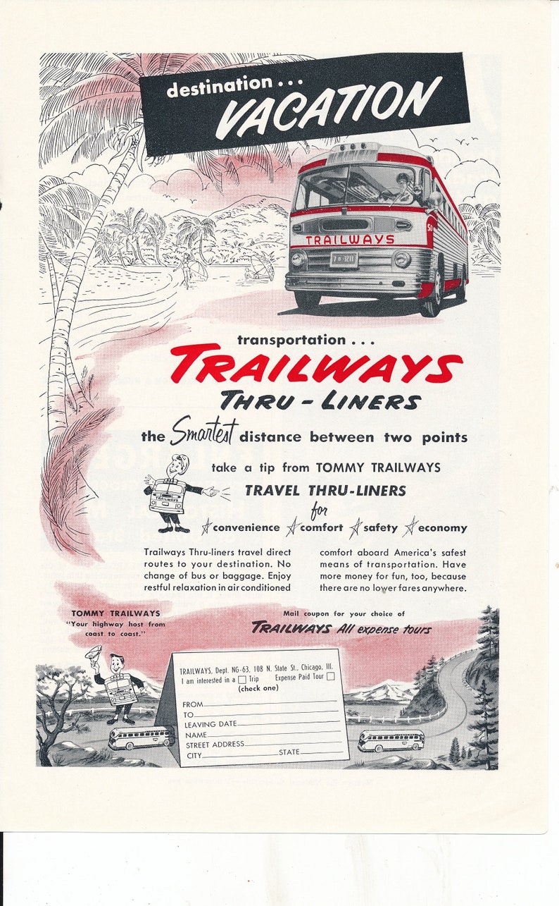 Trailways Bus Company 2 Magazine Ads From the 1950's - Etsy