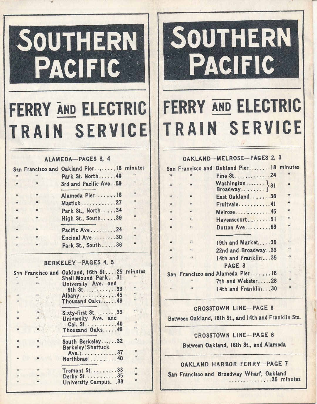 Southern Pacific Railroad Ferry and Electric Timetables July 7, 1916 ...