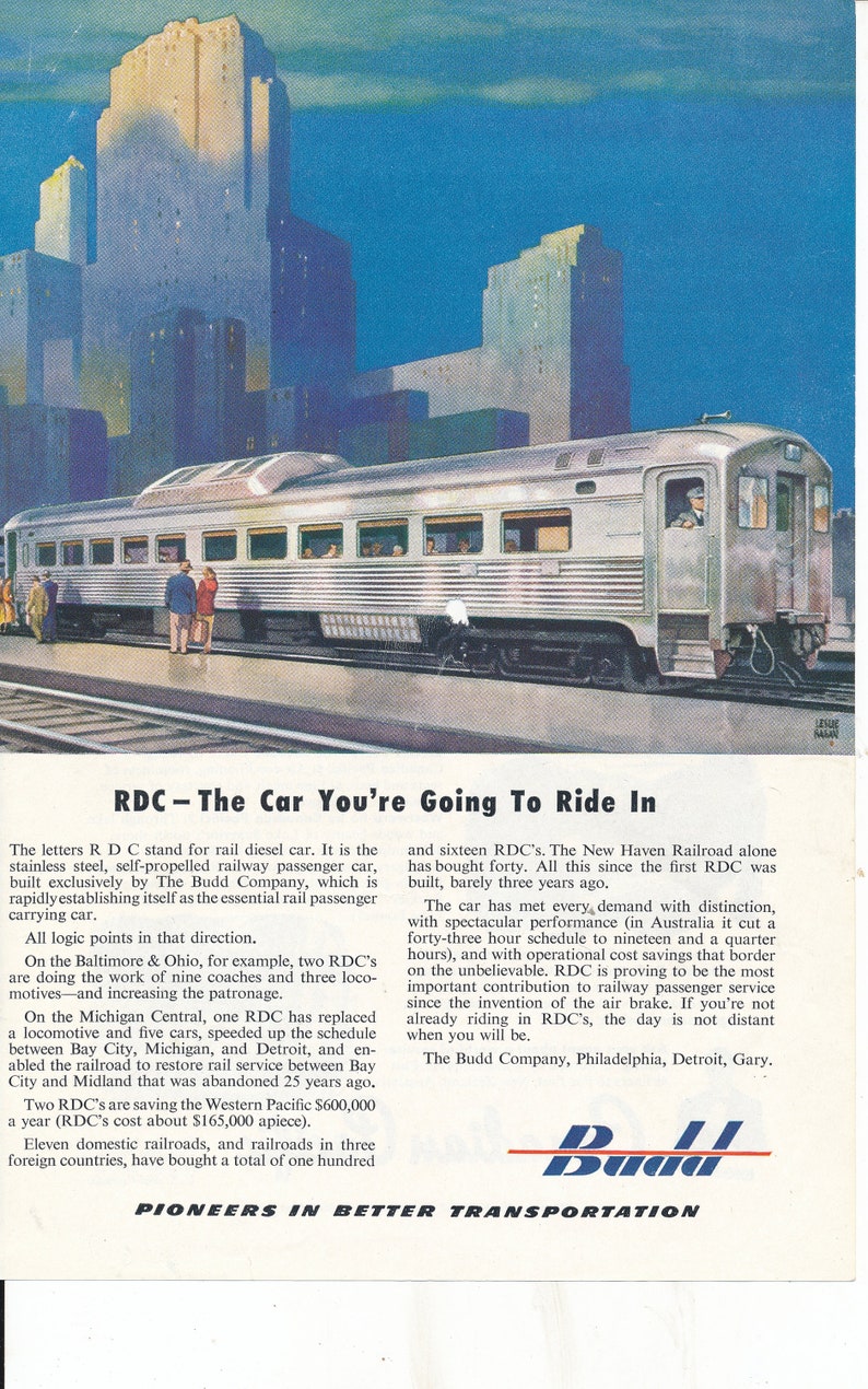 Budd Railcar Company RDC Budd Cars 4 Print Ad's 1950's Promoting New ...