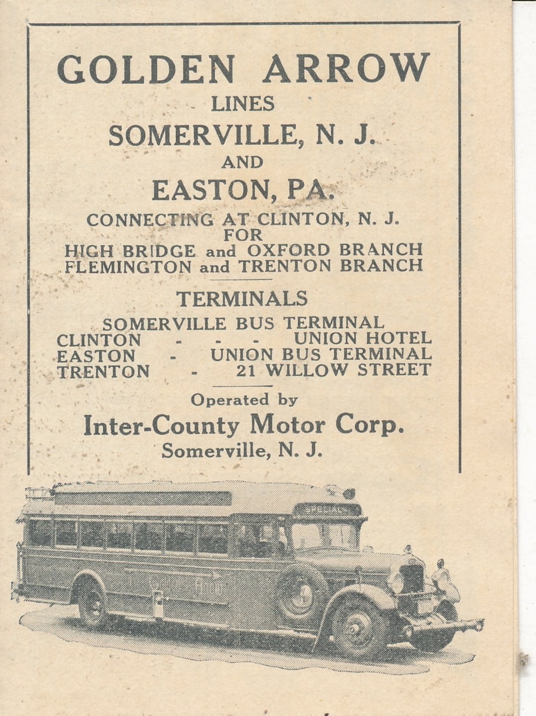 Golden Arrow Bus Lines Operated by Inter-county Motor Corp. Timetable ...