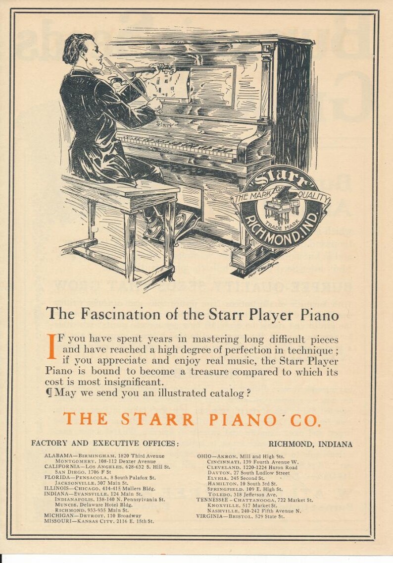The Starr Piano Company Magazine Print Ad's Lot of 2 From the Early ...