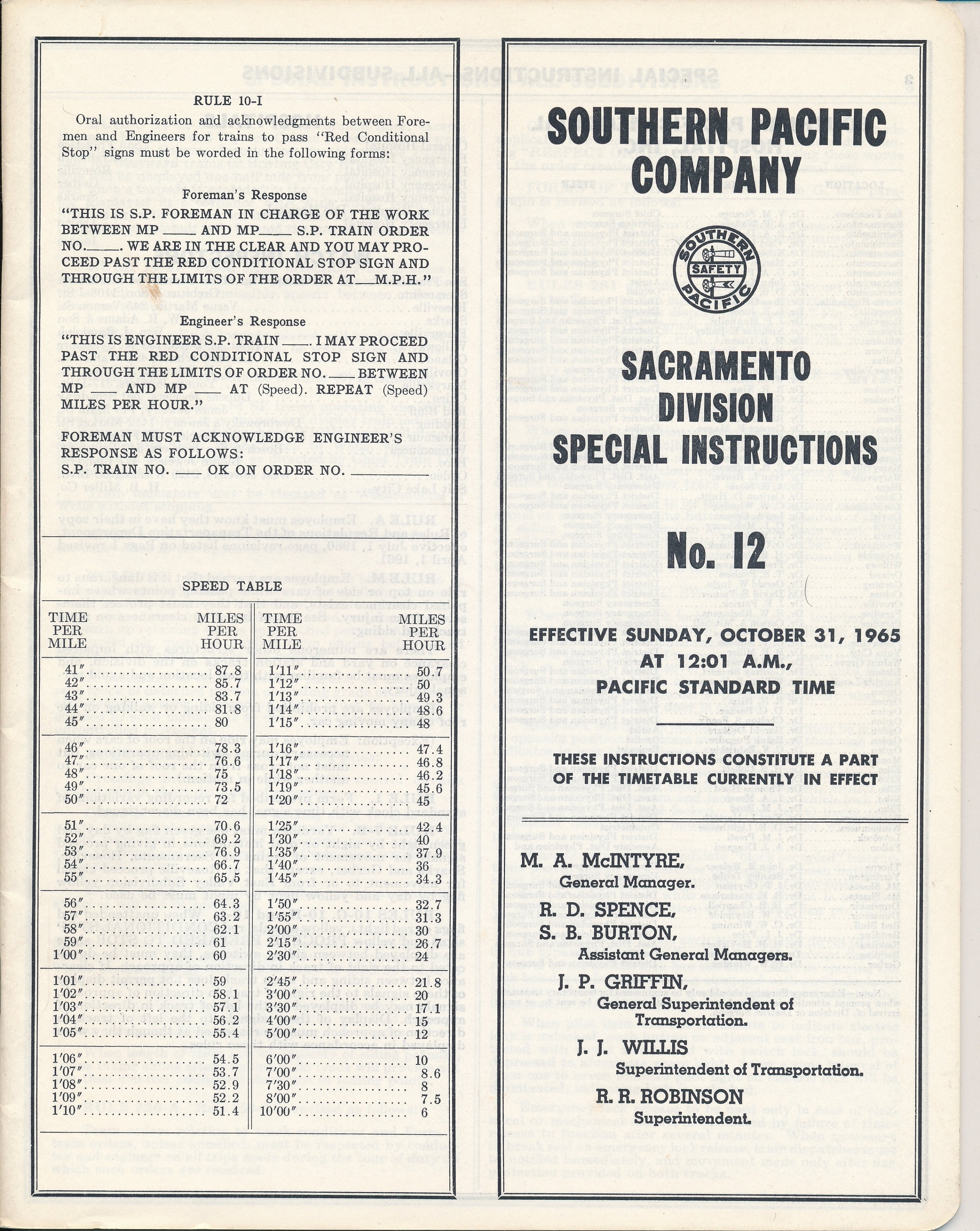 Southern Pacific Employee Special Instructions Sacramento Division 12 ...
