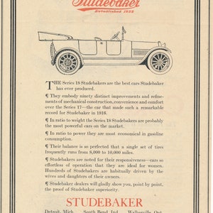 5 Vintage Studebaker Print Ads From the 1910's - Etsy