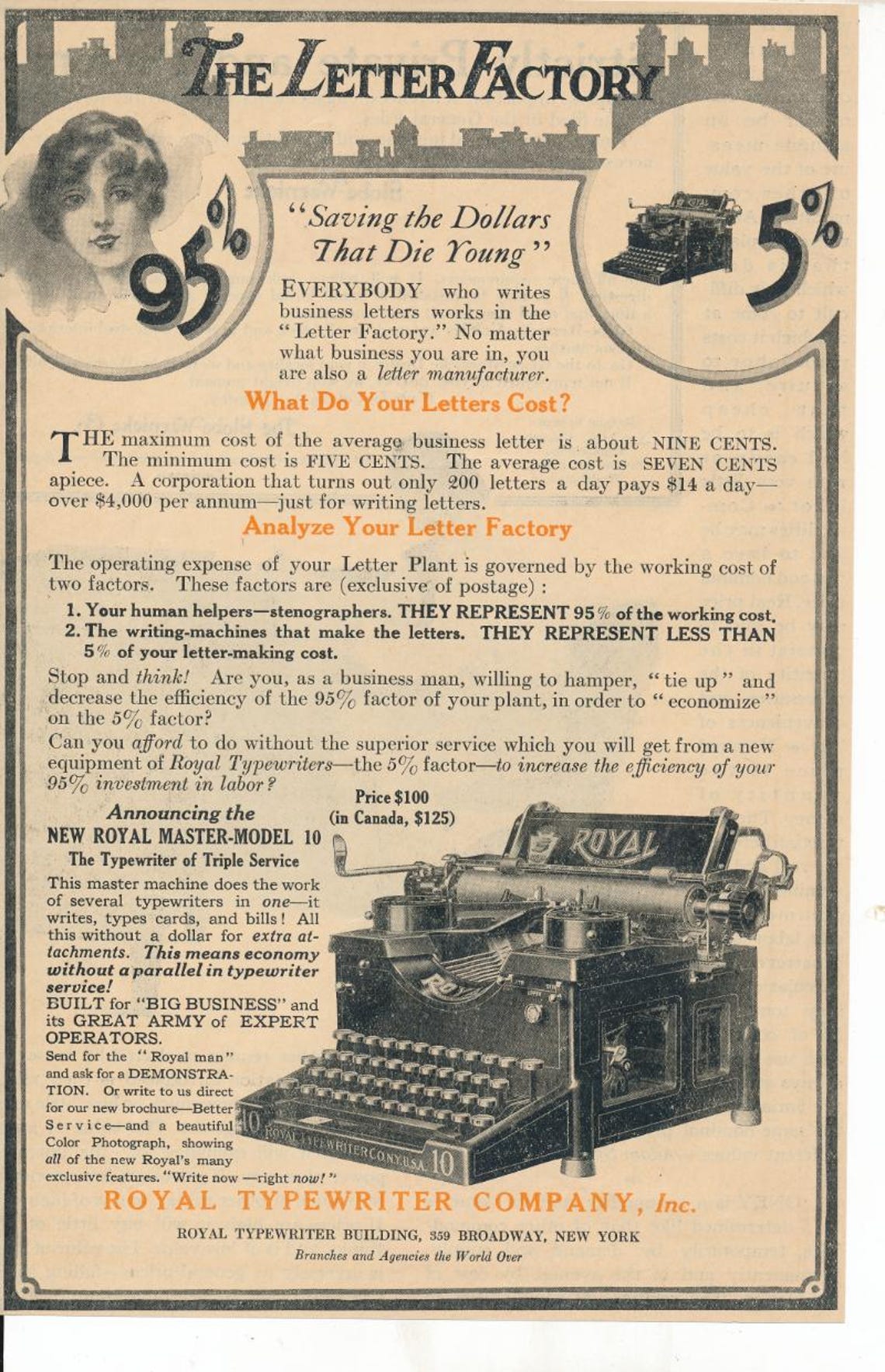 5 Vintage 1900's Typewriter and Office Equipment Magazine Print Ads For ...