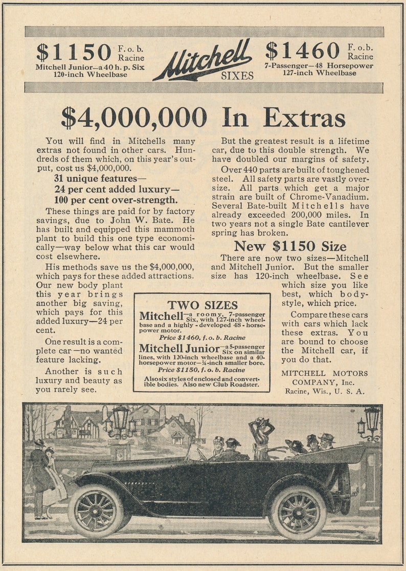 3 Vintage Print Ads for Mitchell Motors From the 1910's - Etsy