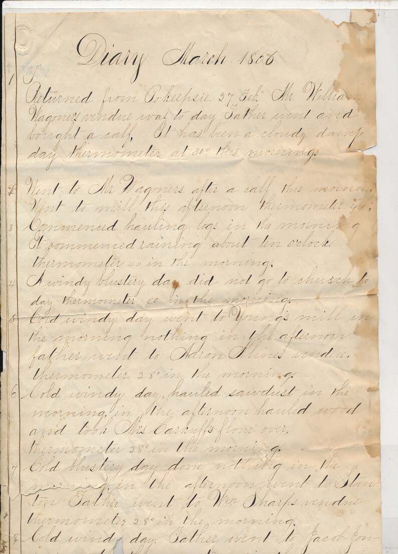 Antique Diary Dated March 1806 Hand Written on Both Sides on US Army ...