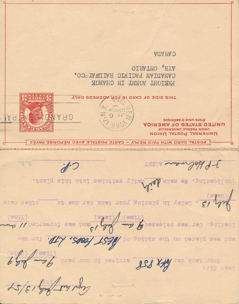 Canadian Pacific Railroad Shipment Notification Double Post Card - Etsy