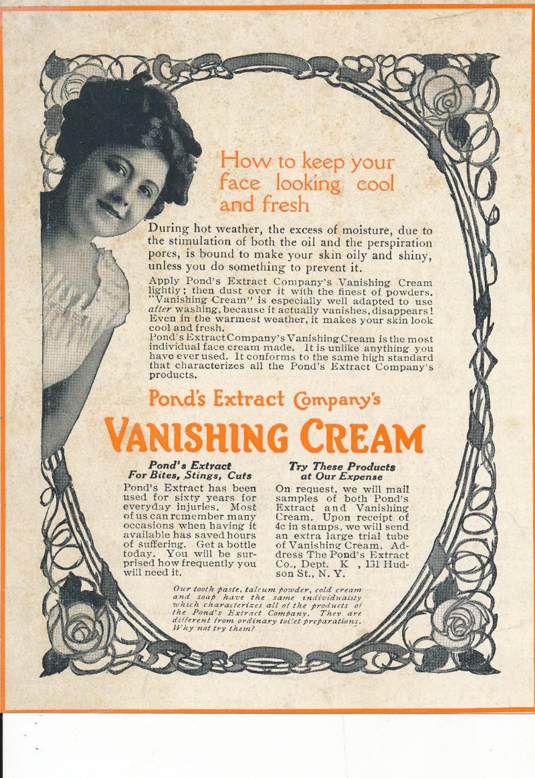 Pond's Extract Company's Vanishing Cream Magazine Print Ad From the ...