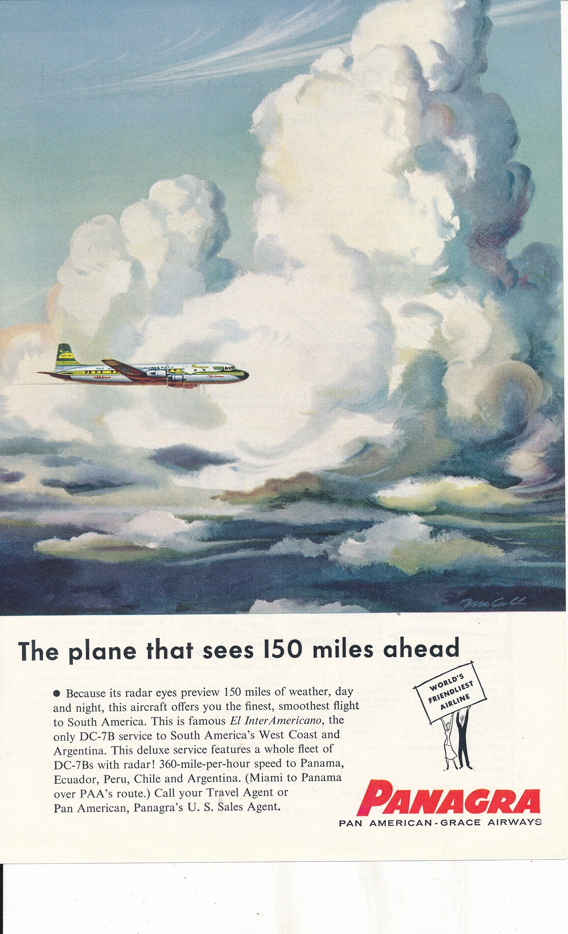 Panagra Airlines 4 Magazine Pring Ads From the 1950's - Etsy