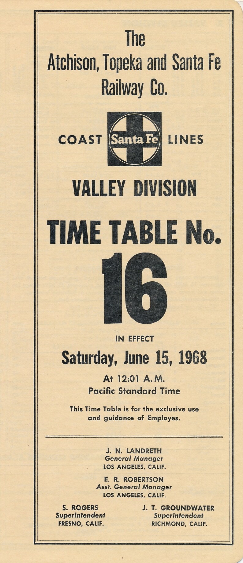 Santa Fe Railway Employee Timetables Valley Division : Nos. 8-1962, No ...