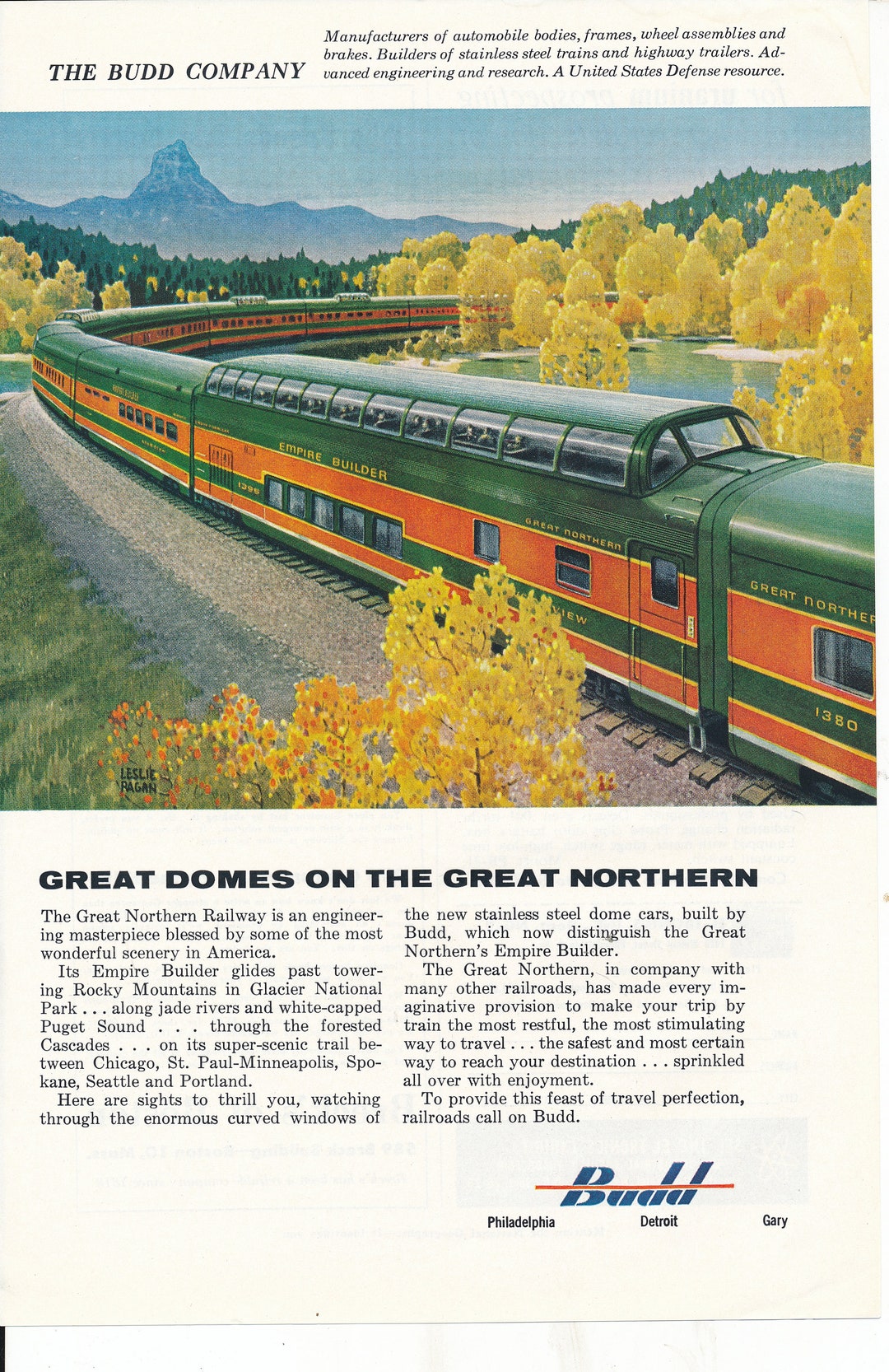 Budd Railcar Company 3 Print Ad's 1950's Promoting New Trains on The ...