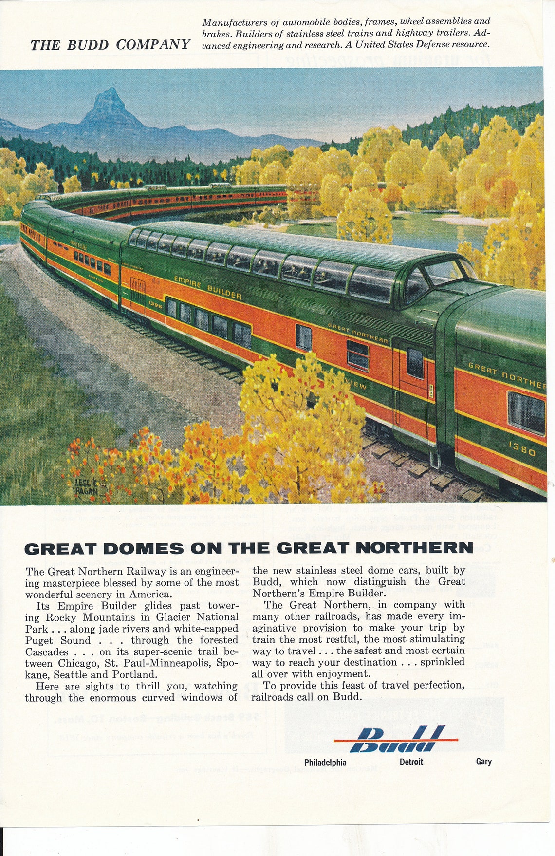 Budd Railcar Company 3 Print Ad's 1950's Promoting New Trains on The ...